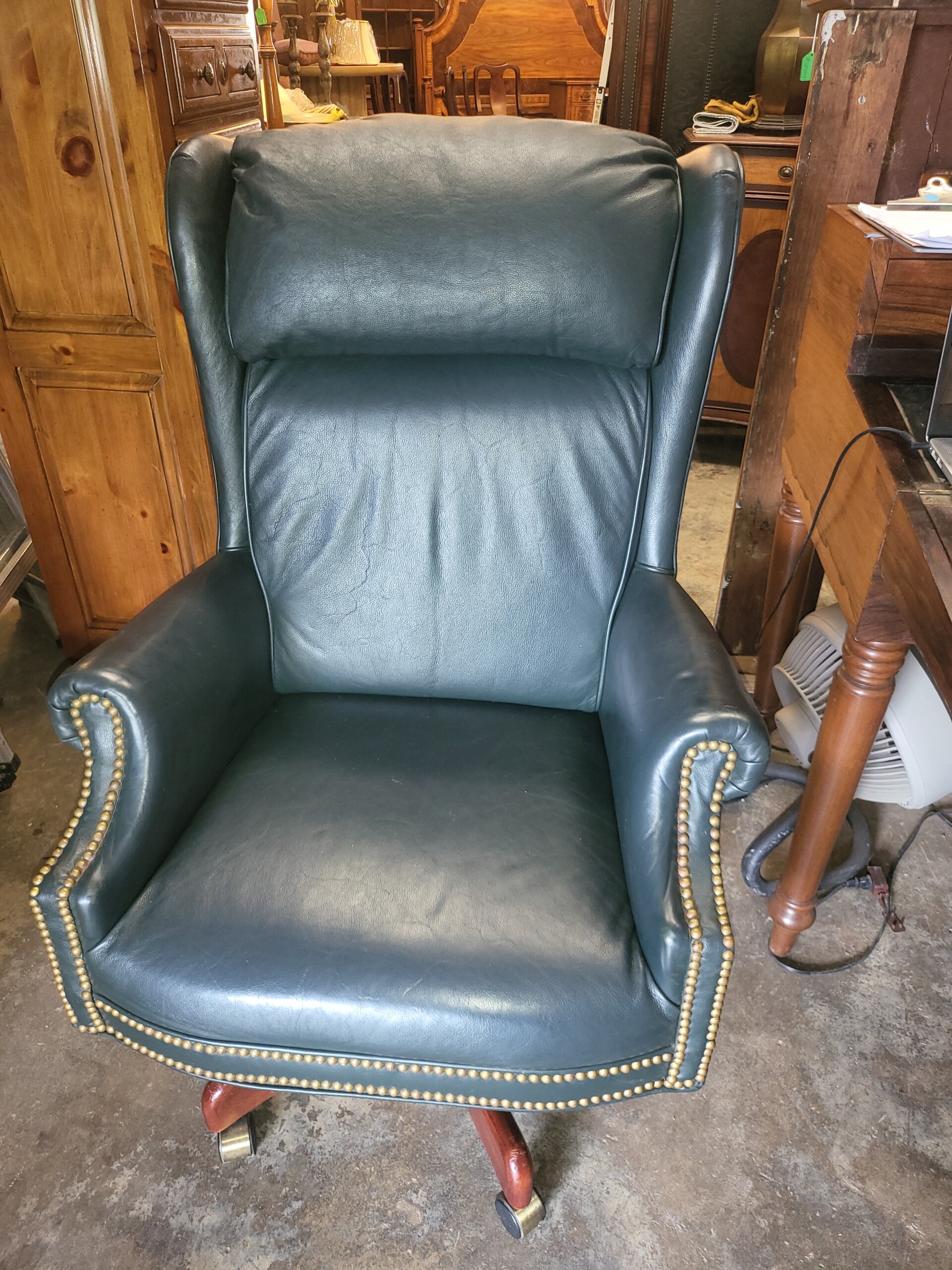 Sam Moore Dark Green Leather Executive Office Chair - Long Valley Traders