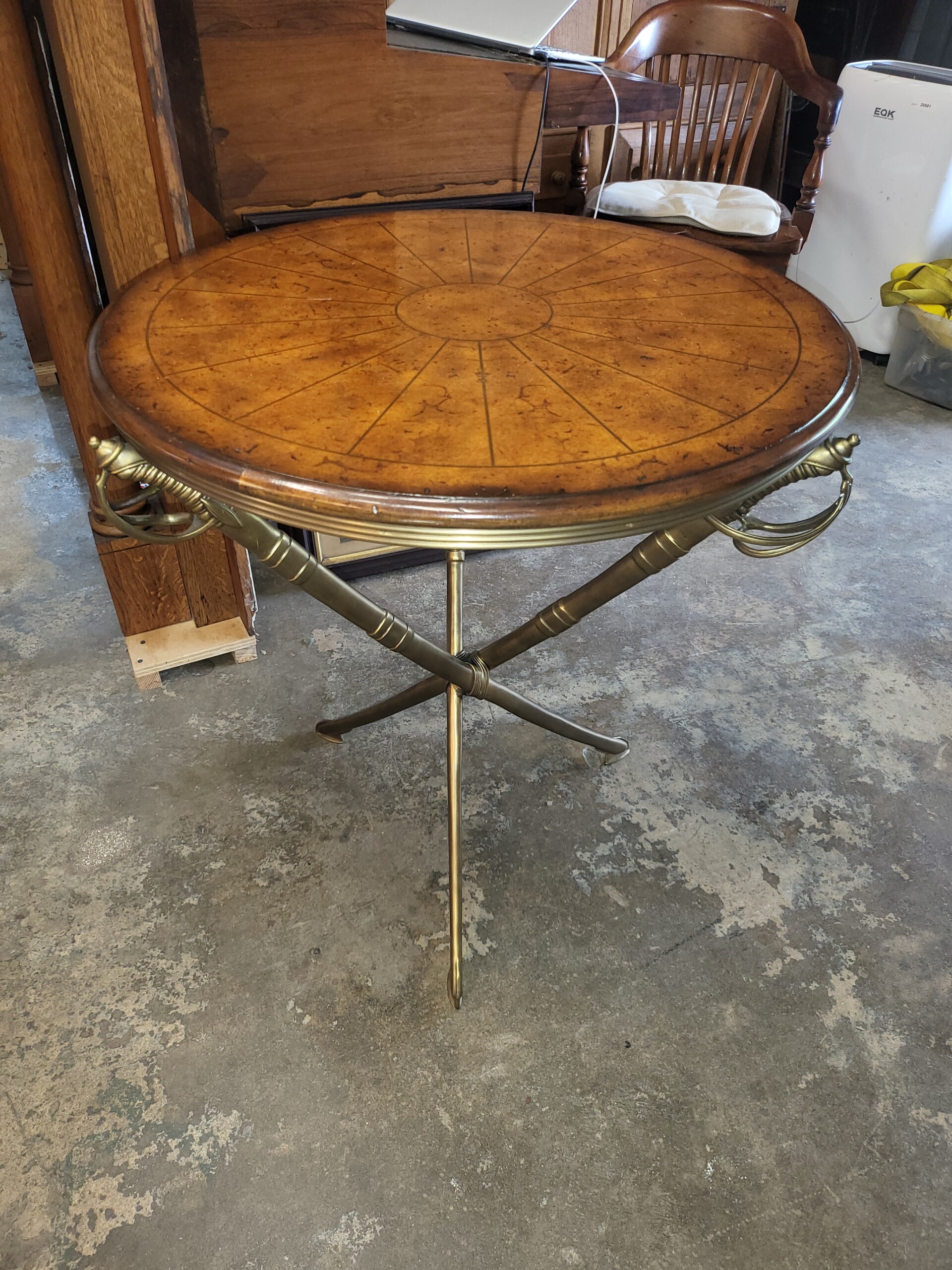 Theodore Alexander Round Birds Eye Maple Side / End Table with Brass ...