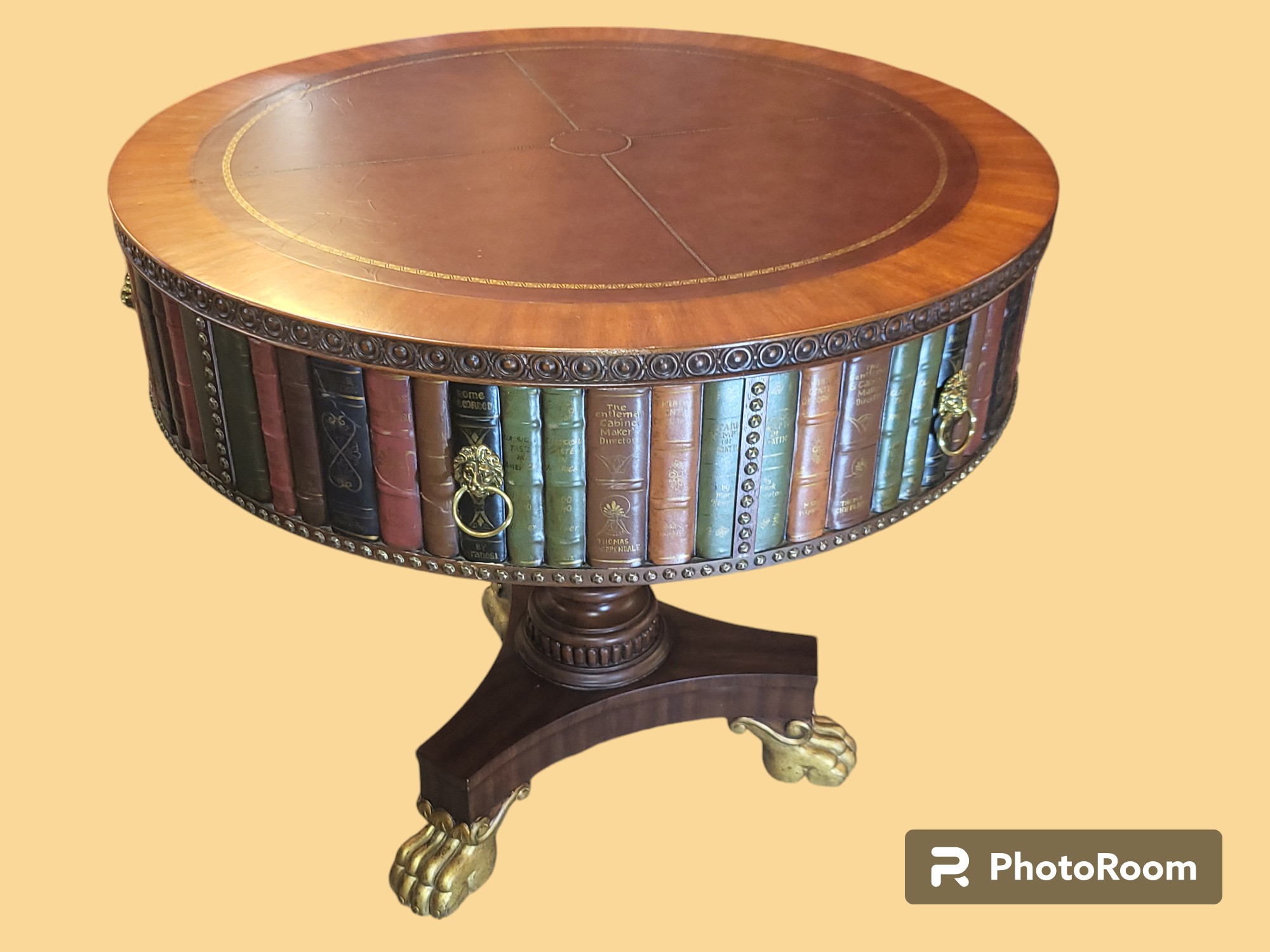 Maitland Smith Round Mahogany Leather Top Library Book Table / 1 drawer ...