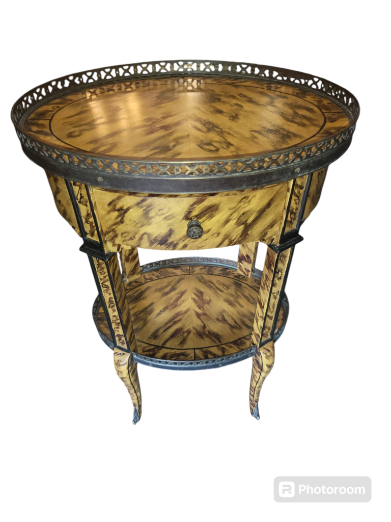 Small Oval Designer Hand Painted Tortoise Shell Side Table with Drawer ...