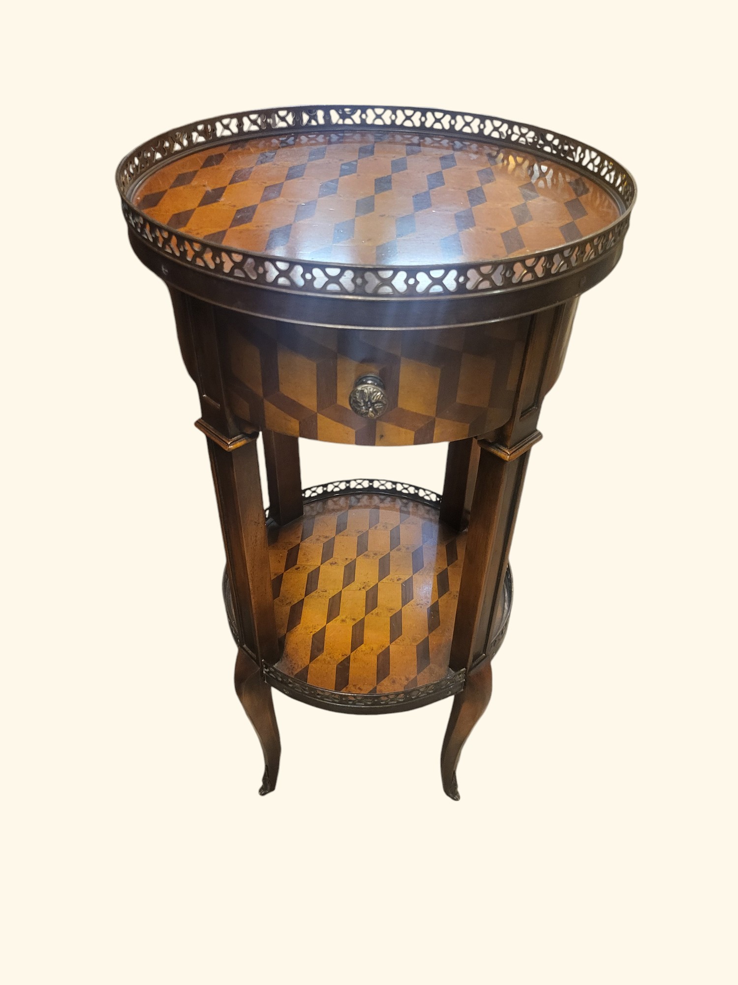 Theodore Alexander Round Mahogany Side Table with 1 Drawer and Birds ...