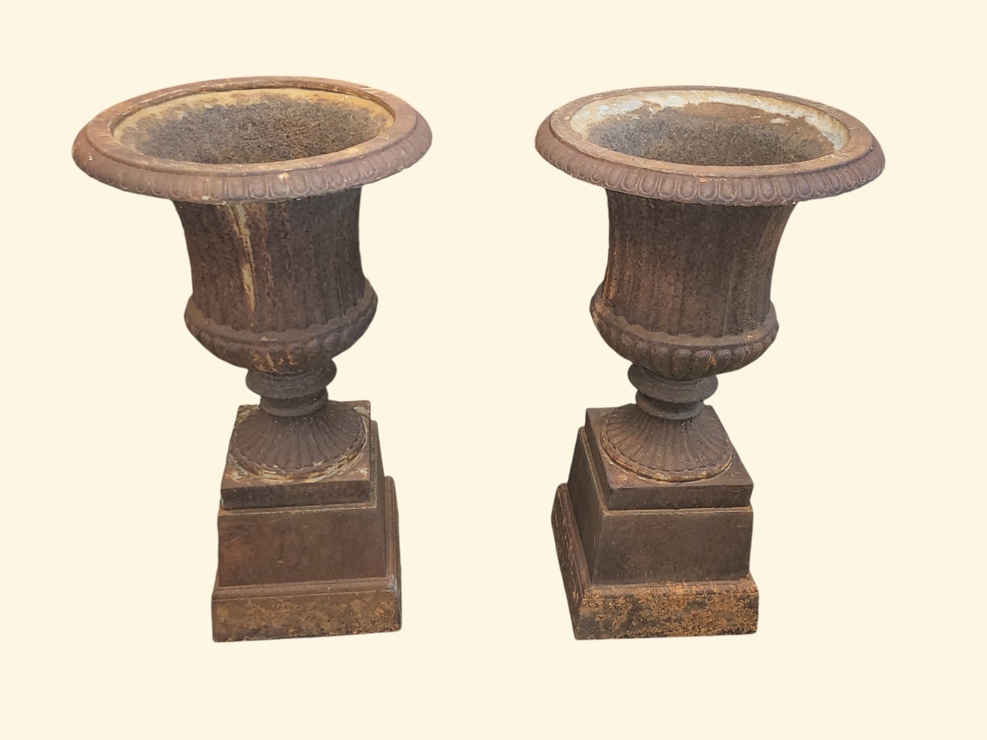 2 Antique Cast Iron Planters with Pedestals - Long Valley Traders