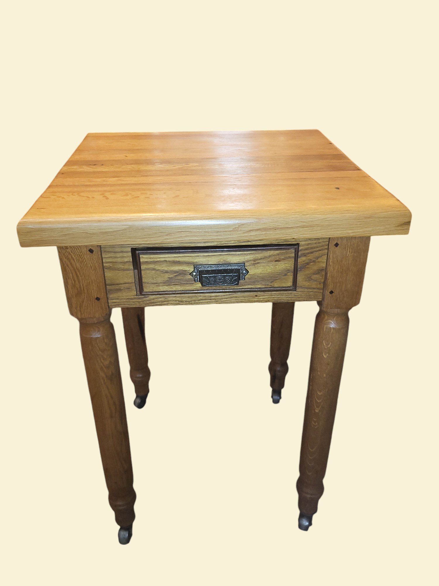 Handcrafted Oak Top Butcher Block Table - 1 Drawer / Vintage Base ...