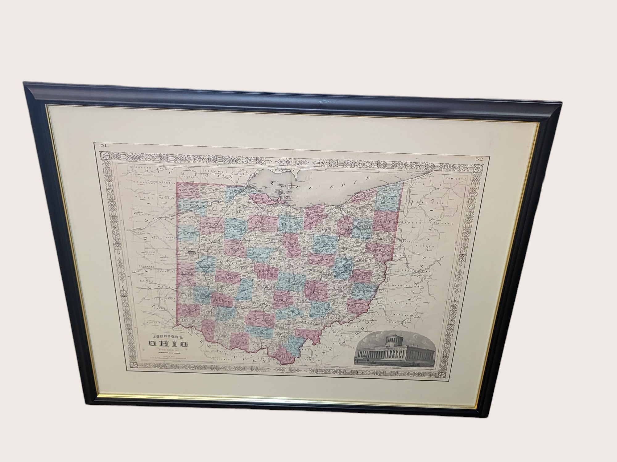 Antique 1864 Hand Colored Johnson's Map of Ohio Framed and Matted ...