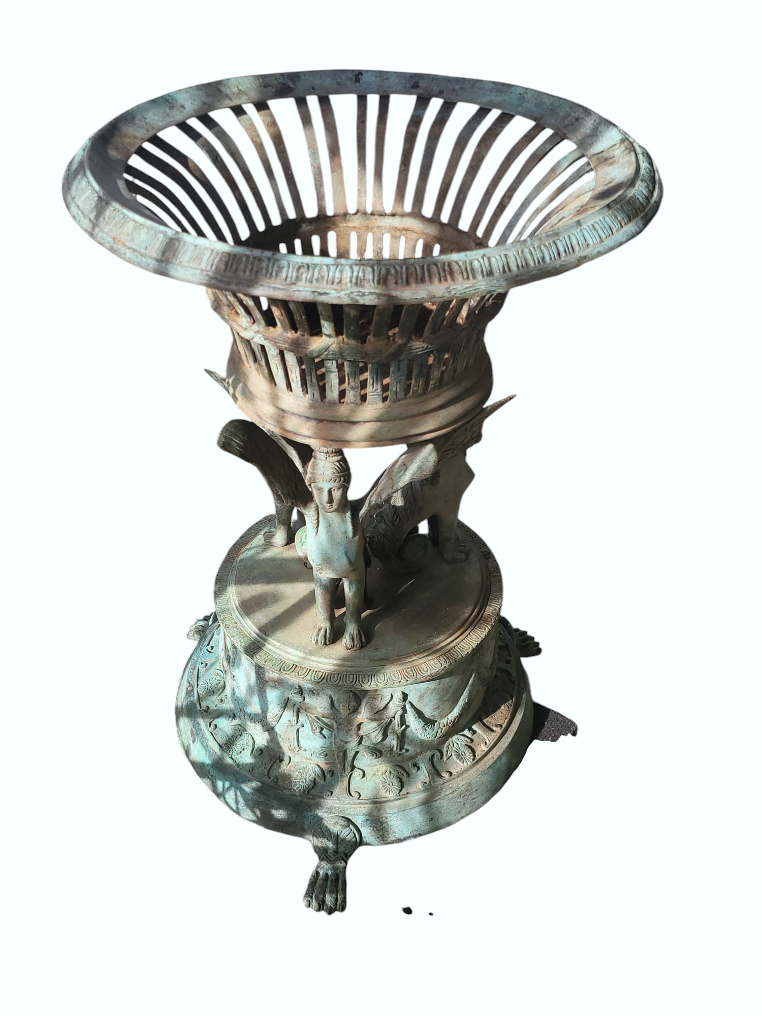 Antique Neoclassical Clodion Bronze Outdoor Jardinière - 3 Greek Sphinx ...