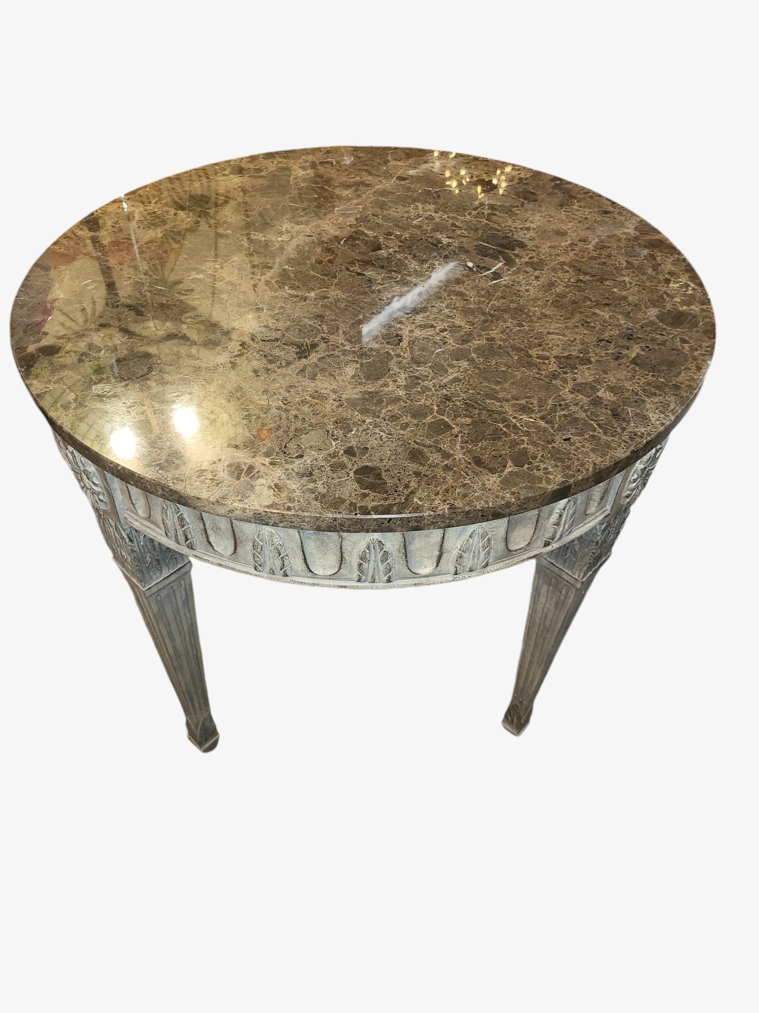 Round Designer Granite Top Side Table with Carved Details and Hand ...