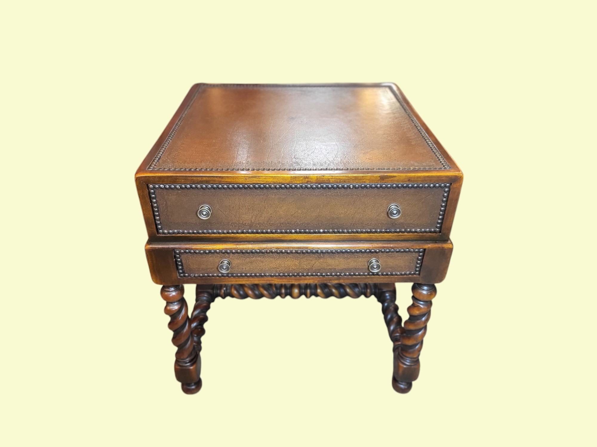 Theodore Alexander Mahogany Handcrafted Leather Wrapped 2 Drawer Side ...