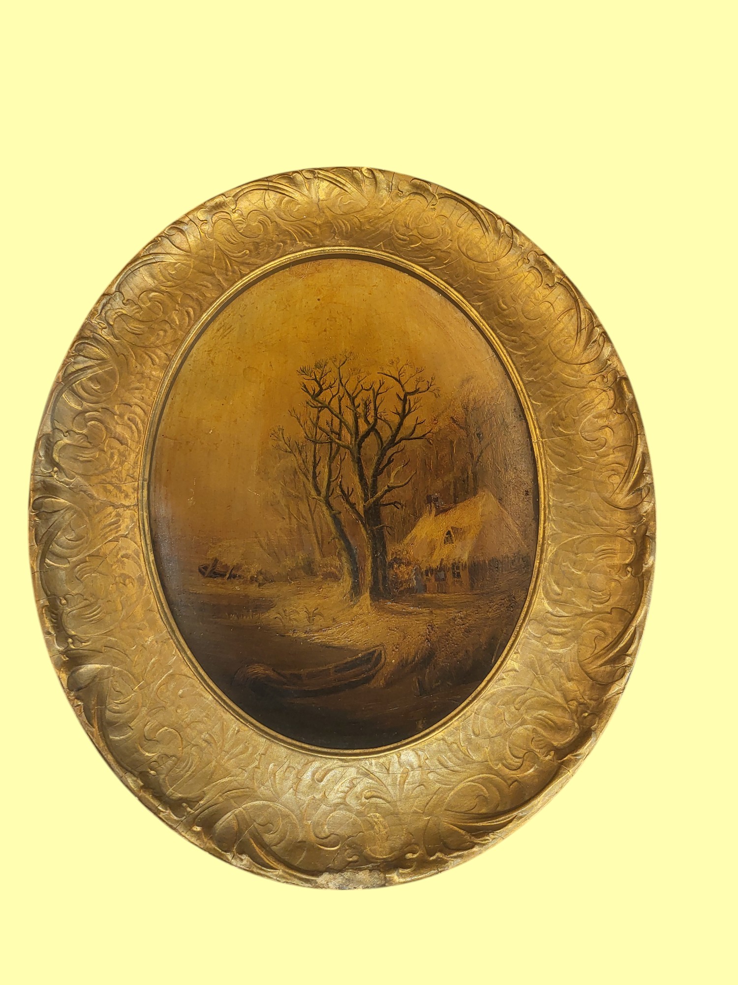 Original Art Small / Oval Oil Painting with Gold Gilt Frame - Cottage ...