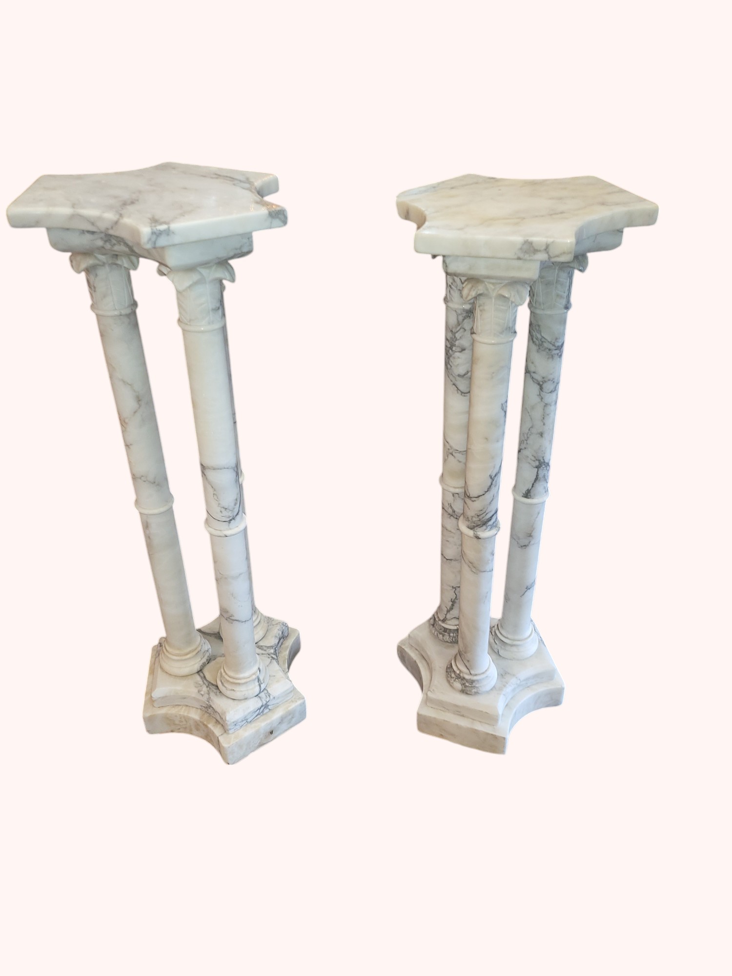 2 Italian Marble White/Gray Column Plant or Display Stands - Long ...