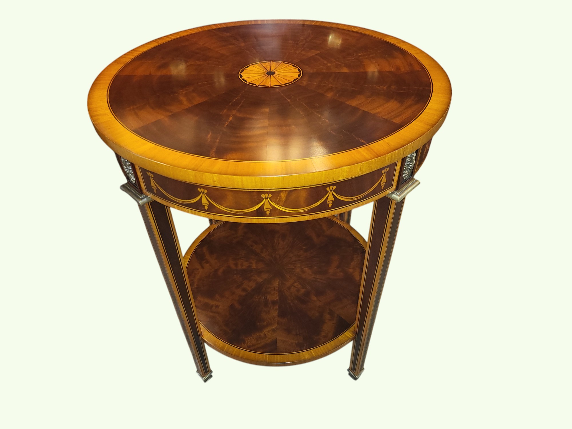 Theodore Alexander Round Side Table with Flame Mahogany, Inlay and ...