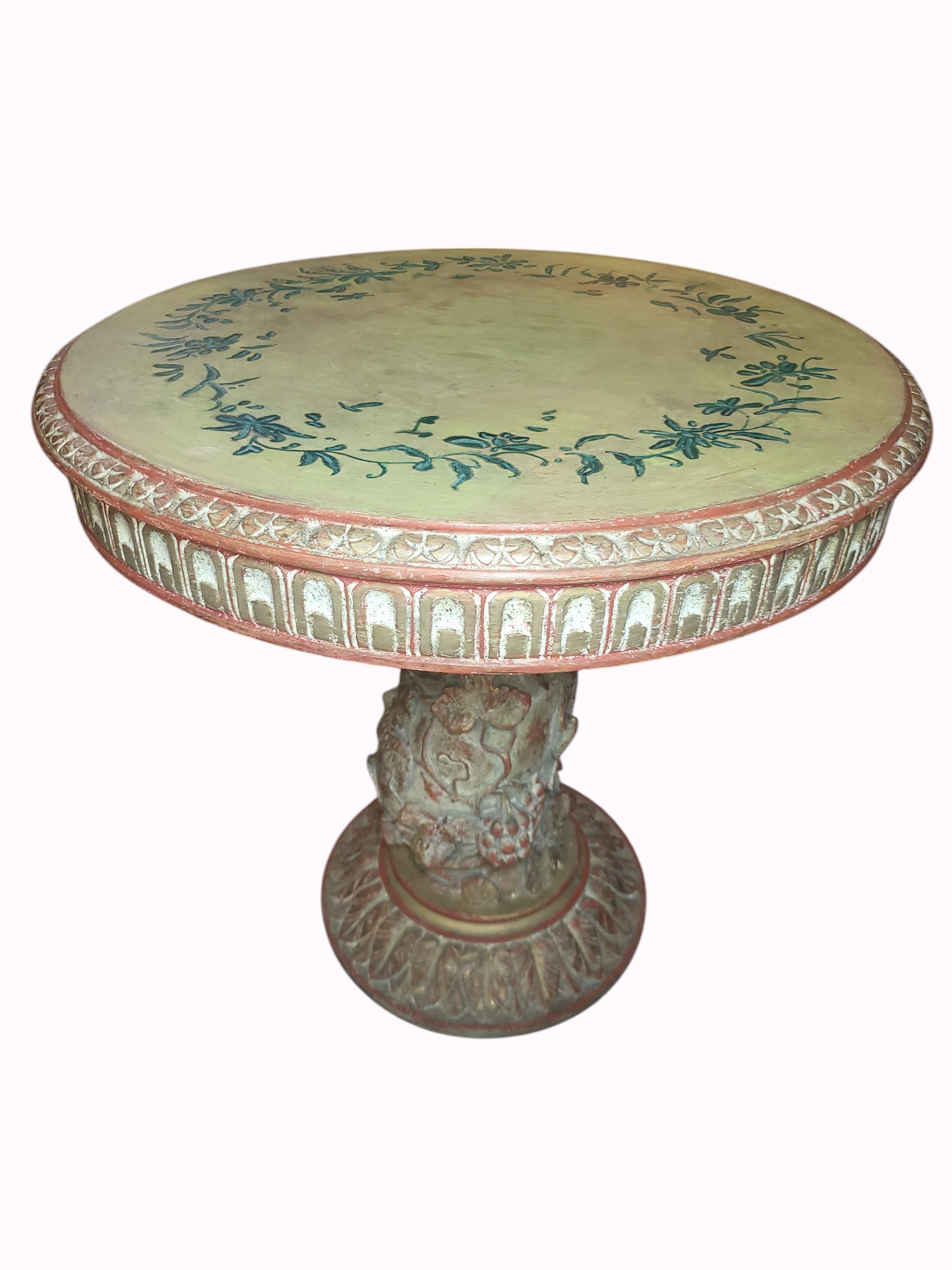Antique Italian Hand Carved Round Entry Table with Red/Gold and Wine ...