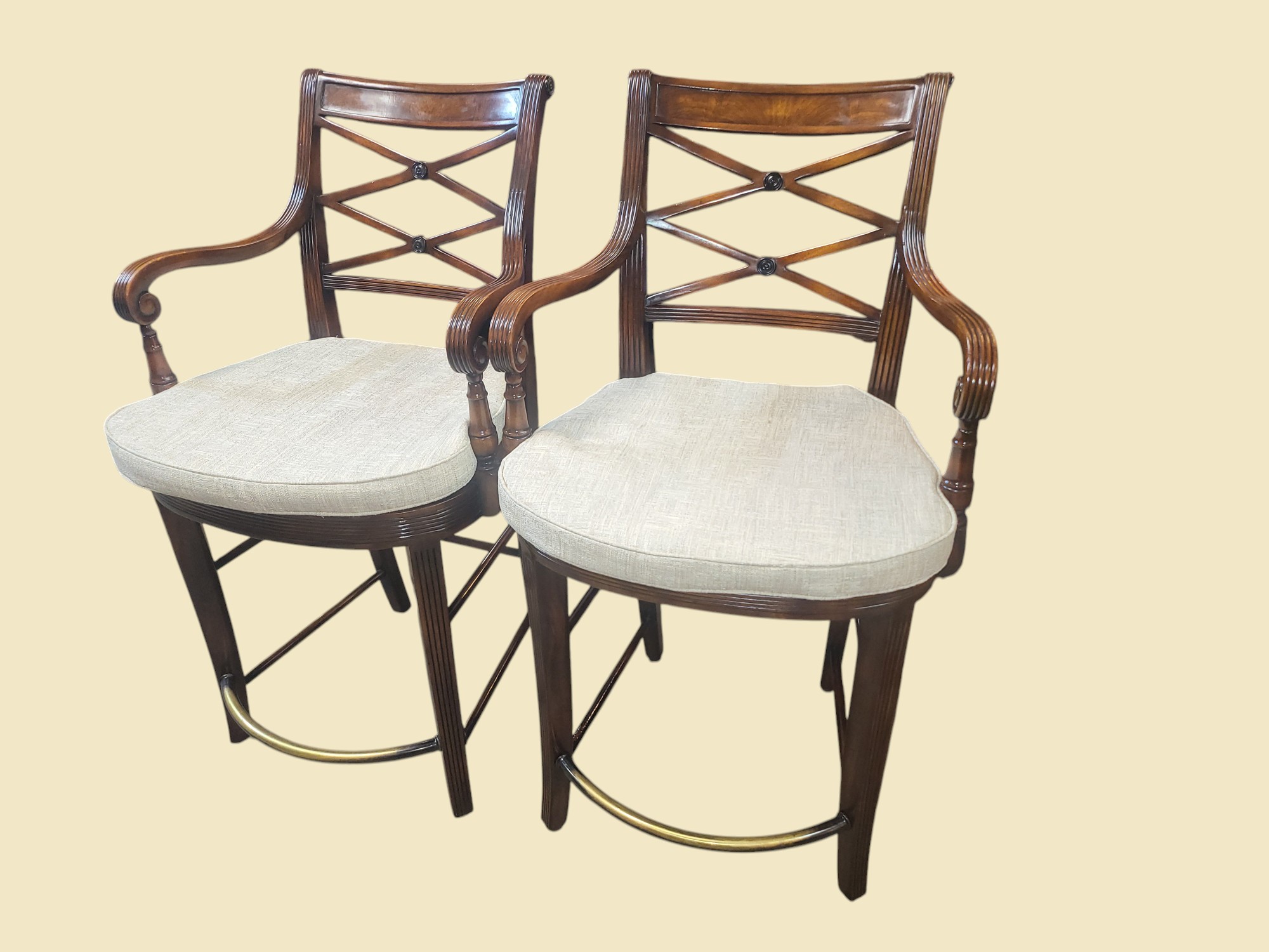 2 Theodore Alexander Solid Mahogany Bar / Pub Chairs with Carved ...