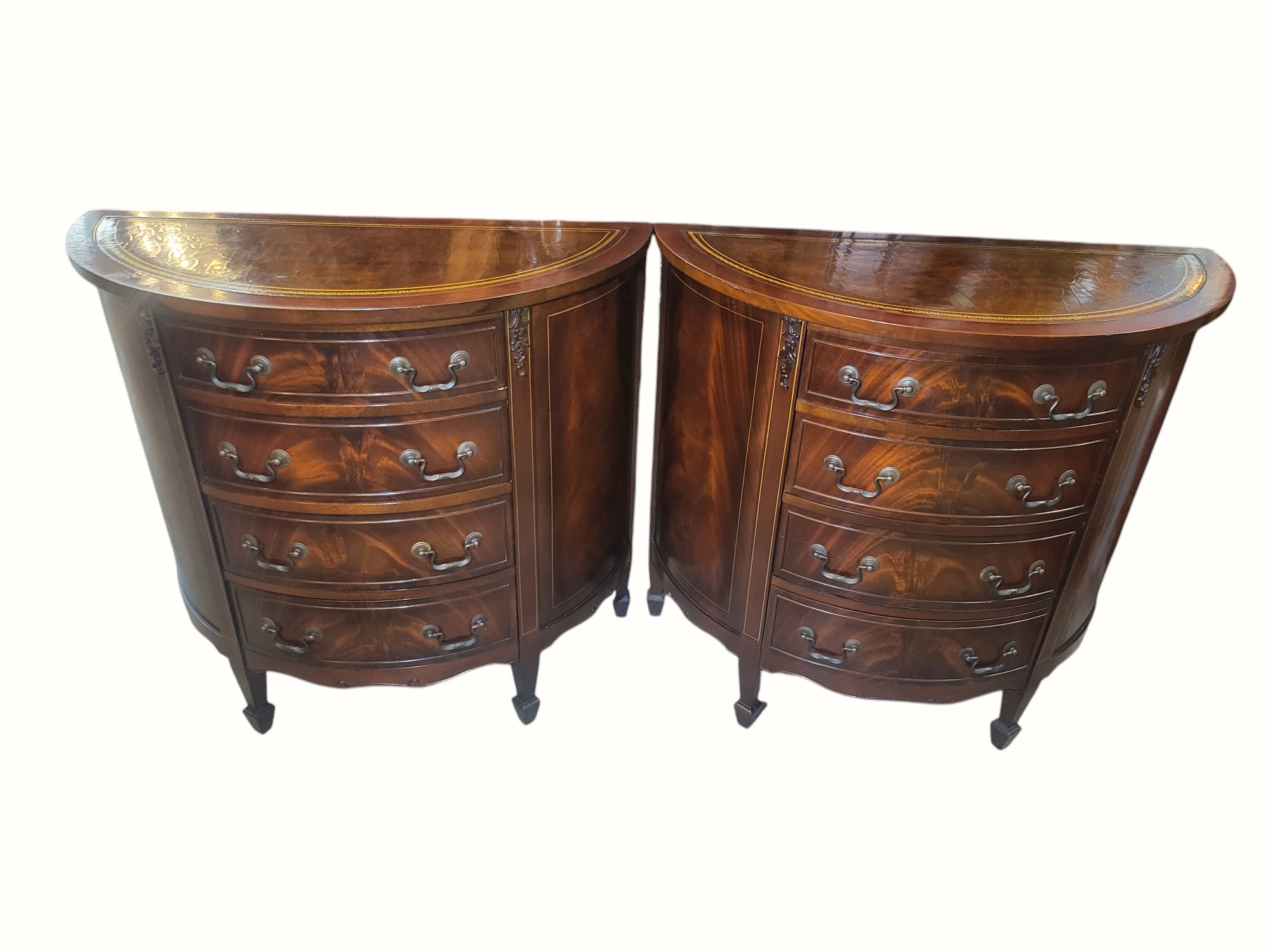 2 Demi Lune / Half Round Flame Mahogany 4 Drawer Chest / Hall Table ...