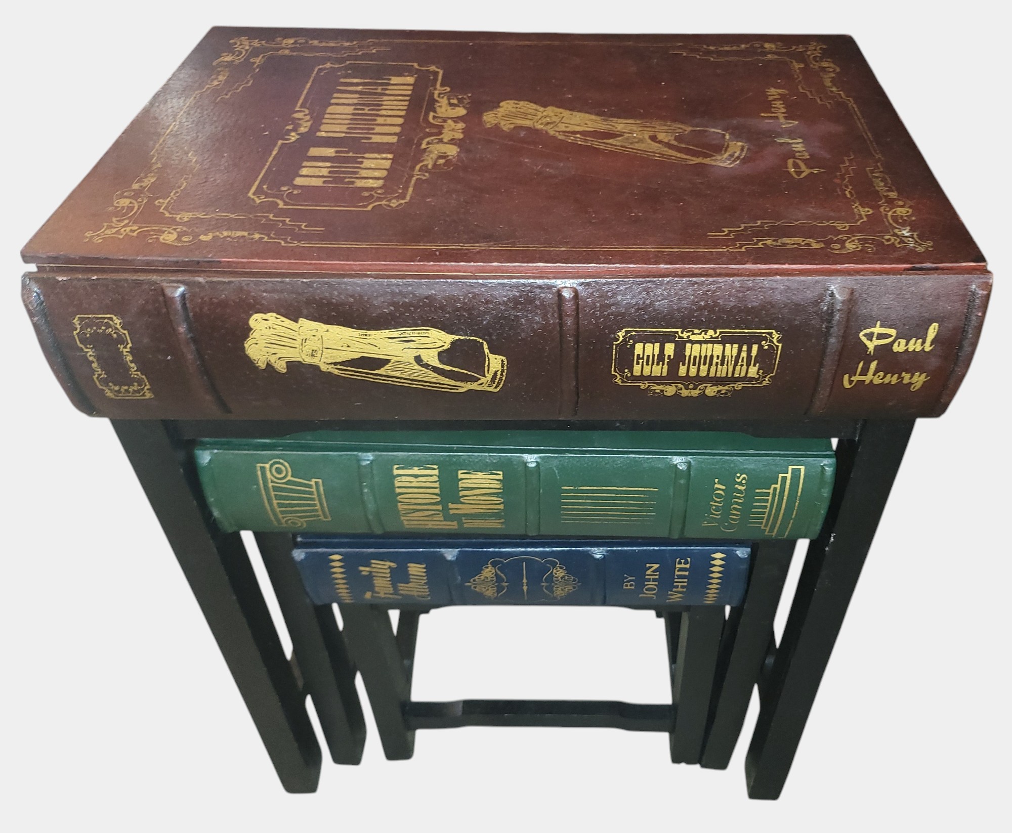 3 Nesting Book Tables with Drawers - Golf Theme - Long Valley Traders