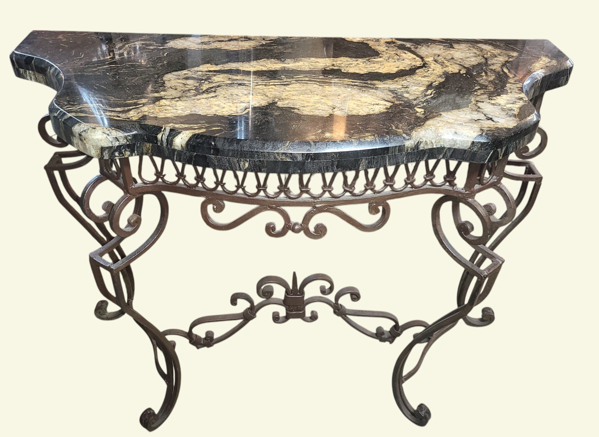 Small Solid Iron Base Marble Top Indoor / Outdoor Handcrafted Console ...