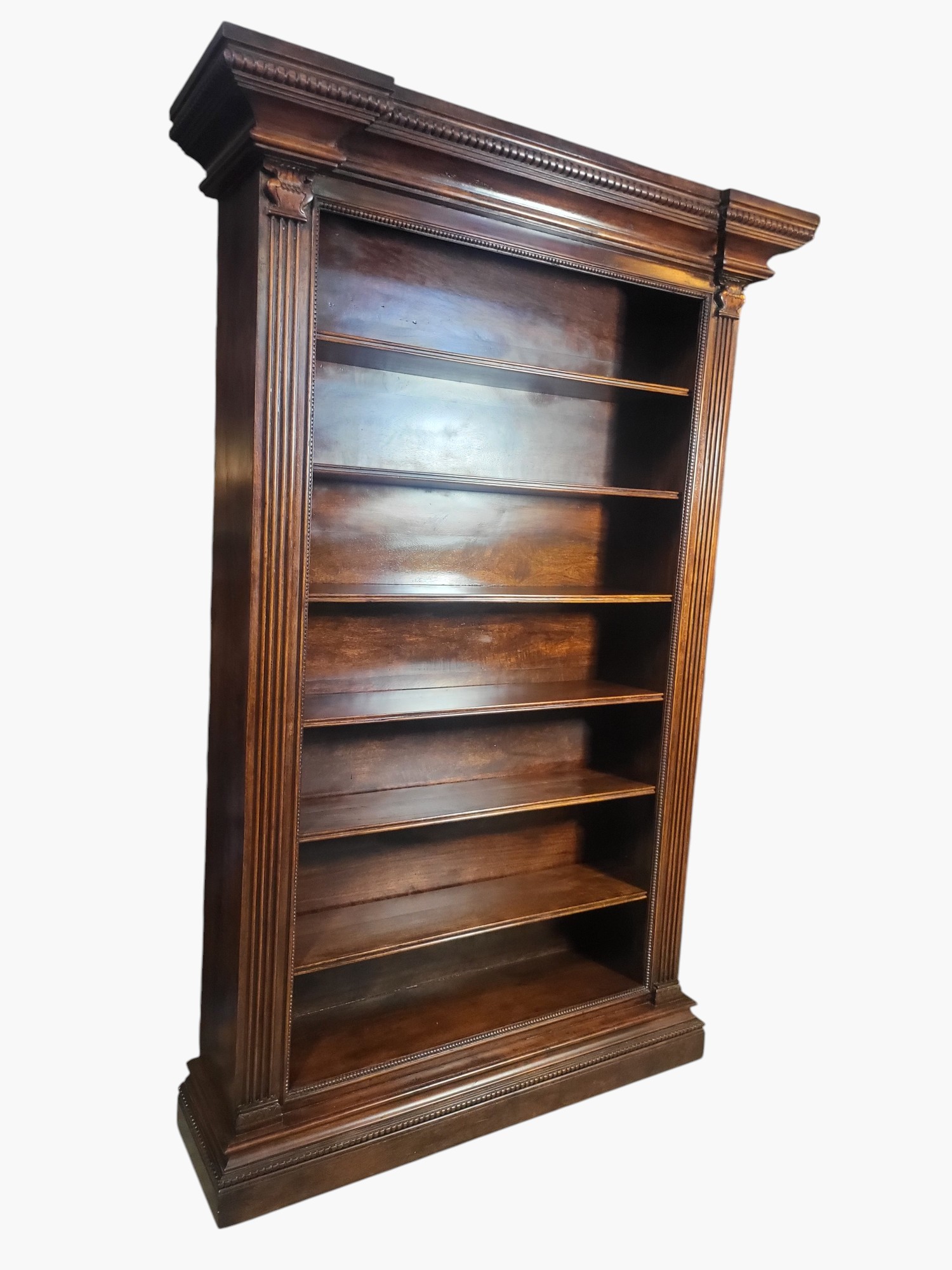 Tall Solid Mahogany Bookcase with 6 Adjustable Shelves / Carved Details ...