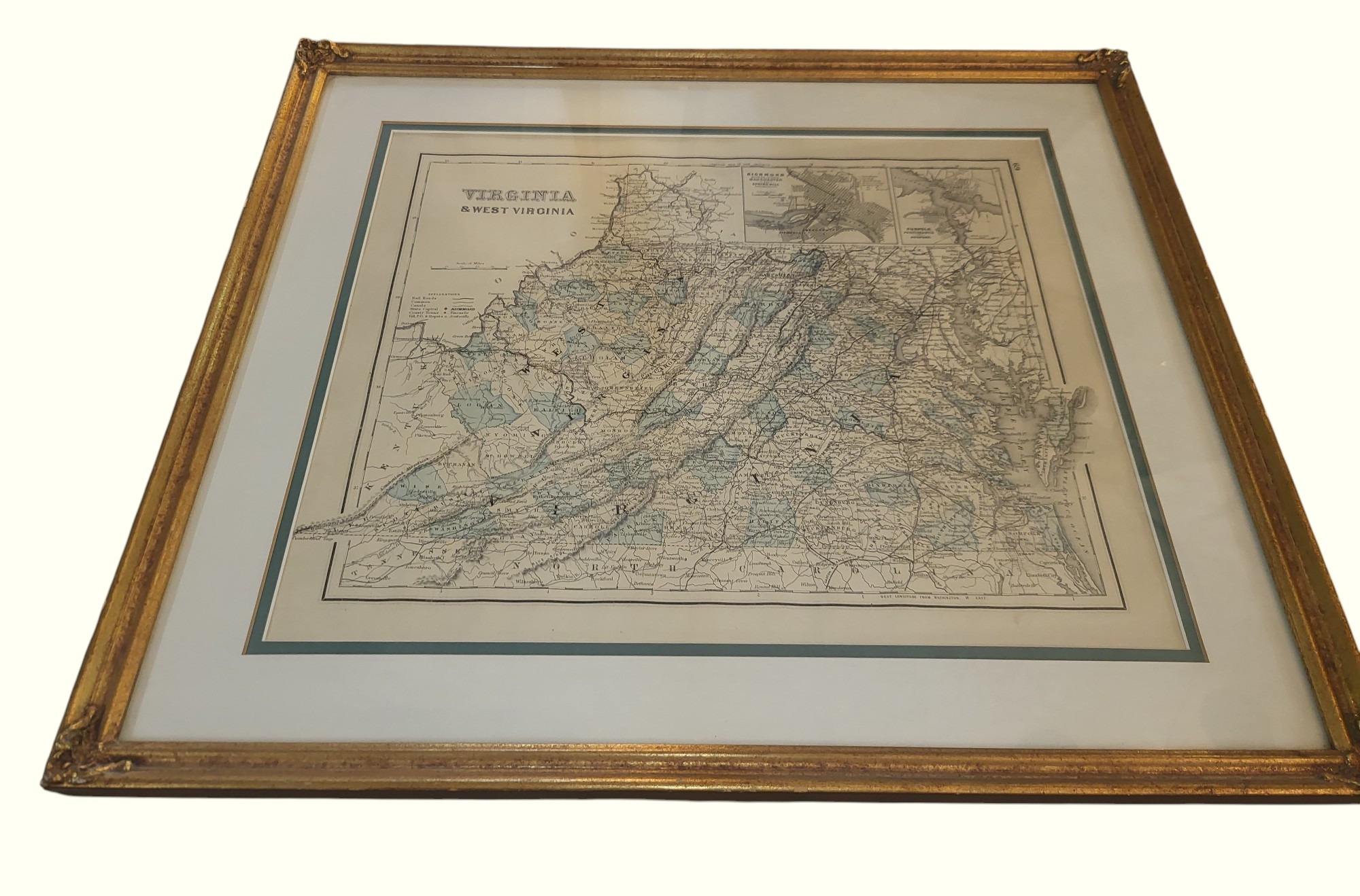 Antique Late 1800's Virginia/West Virginia Gold Framed / Double Matted ...