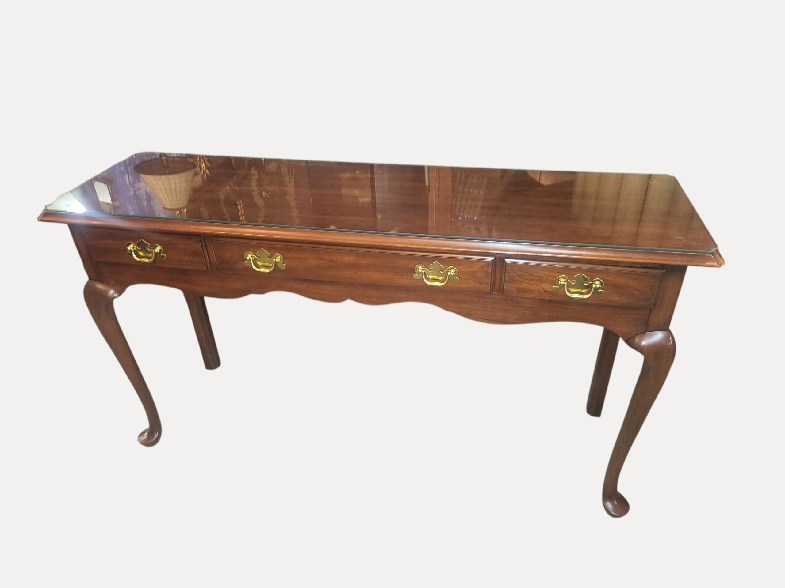 Henkel Harris Solid Black Cherry 3 Drawer Entry Hall Table with ...