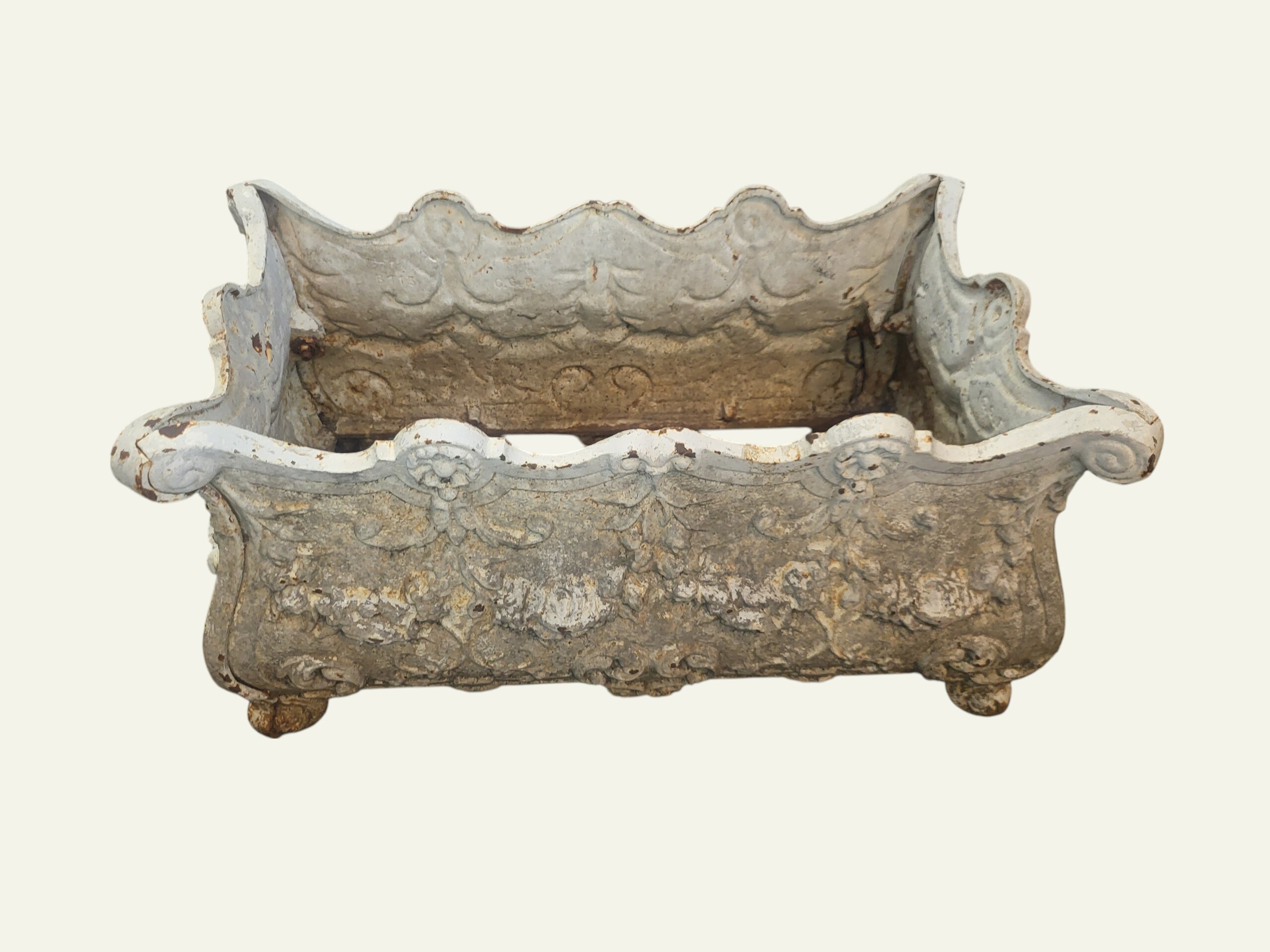 Antique Cast Iron White Design Carved Frame Planter - Long Valley Traders