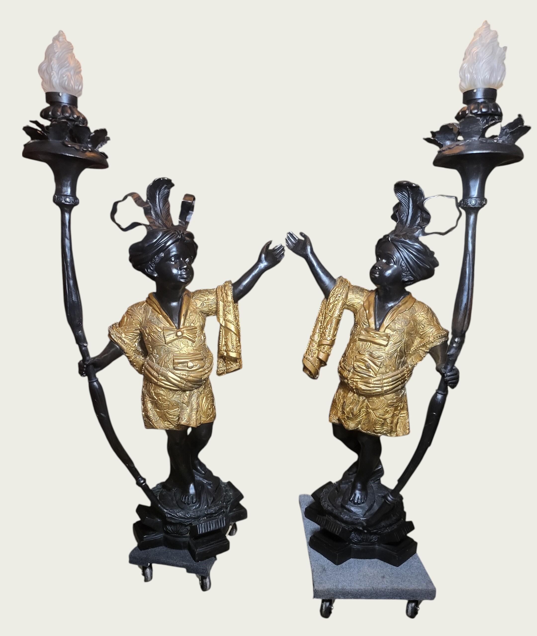 2 Antique Style Blackamoor Large Bronze Indoor/Outdoor Statues with ...