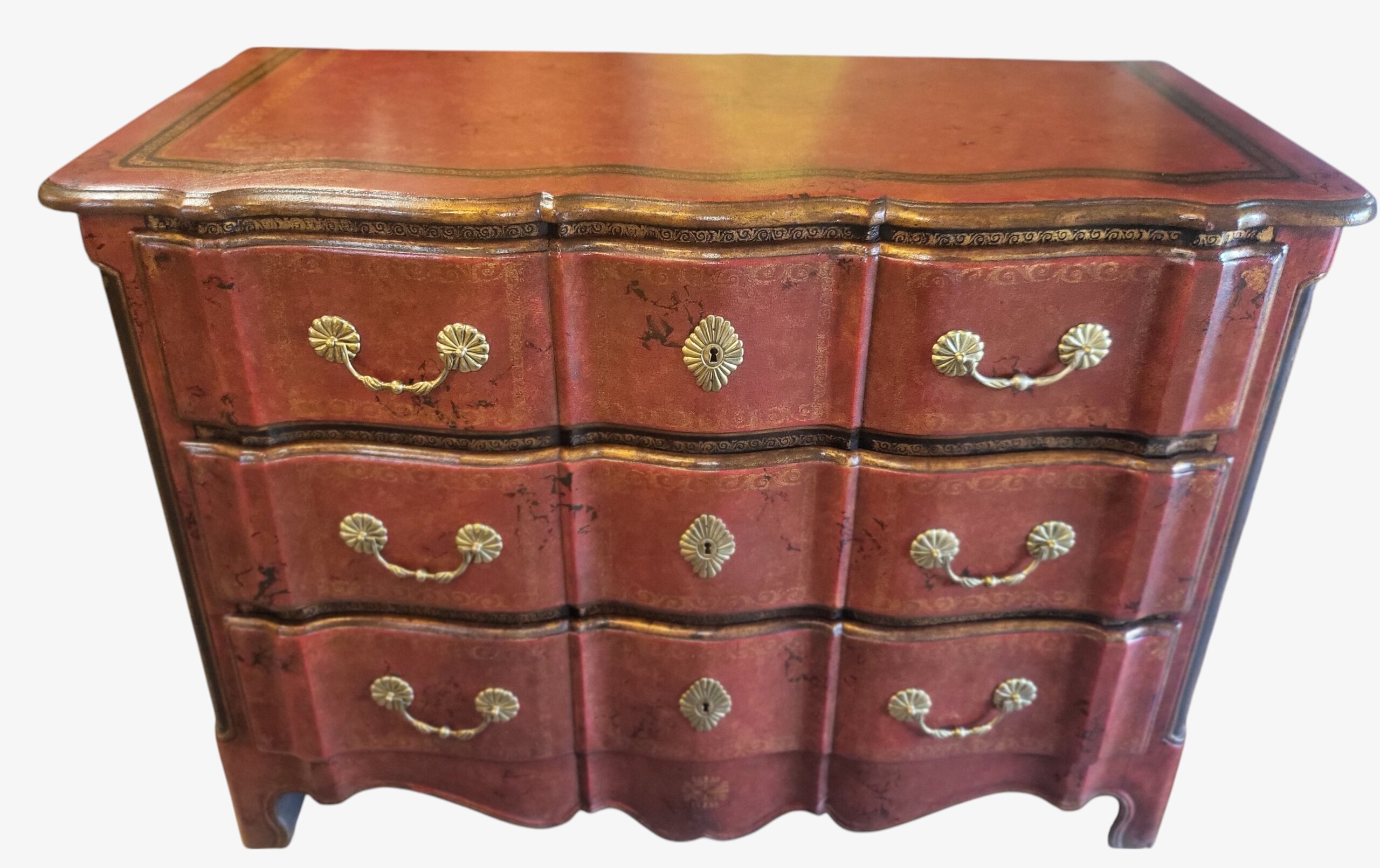 Large Theodore Alexander 3 Drawer Leather Wrapped Handmade Dresser ...