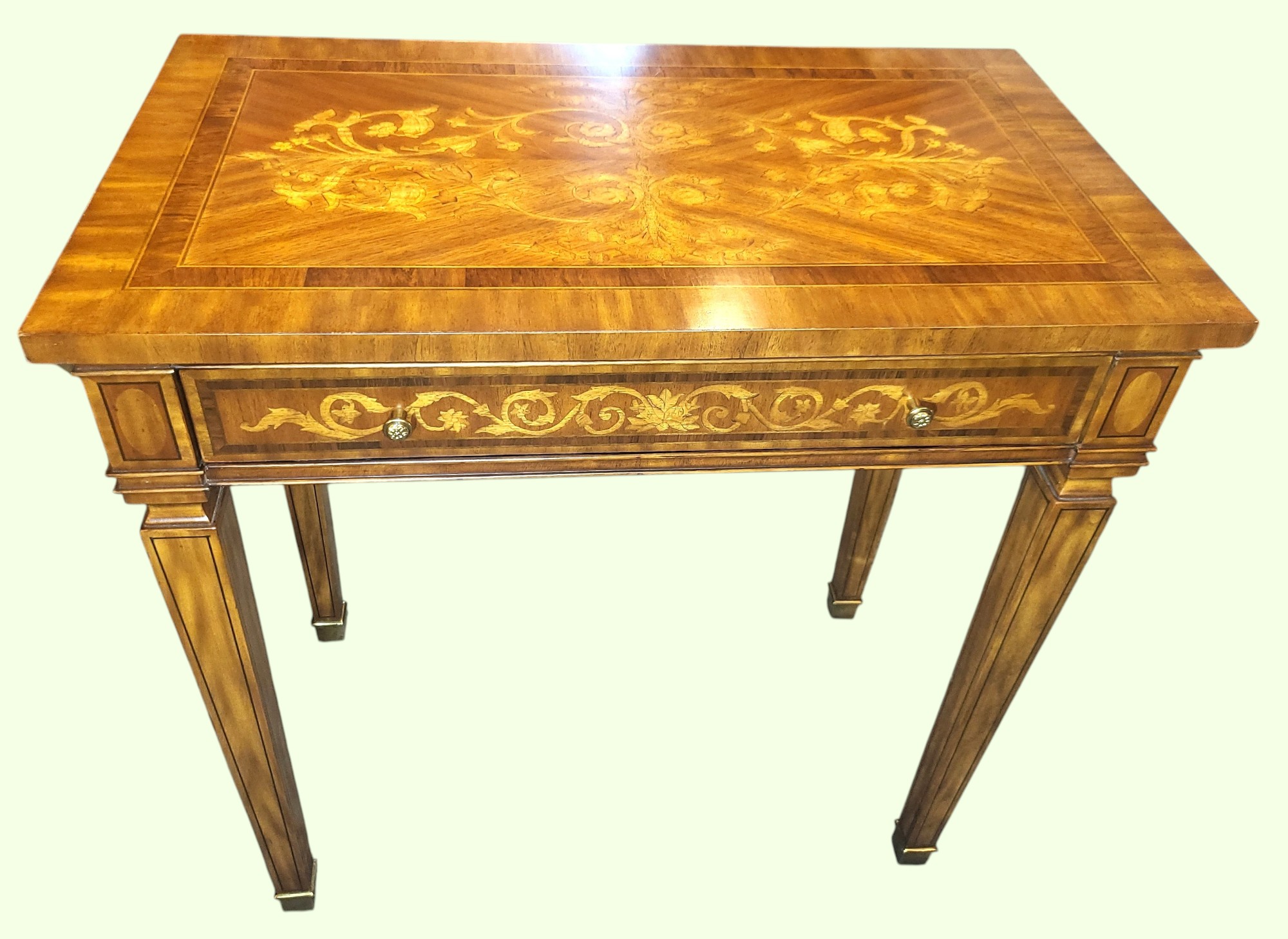 Maitland Smith Single Drawer Multiple Wood Inlay Side Table / Writing ...