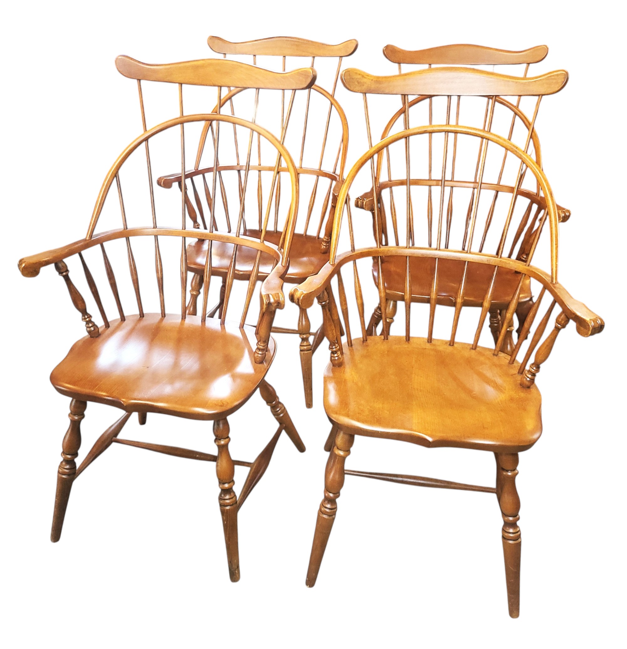 4 Handcrafted KLI Logatec Colonial Windsor Style Comb Back Armchairs ...