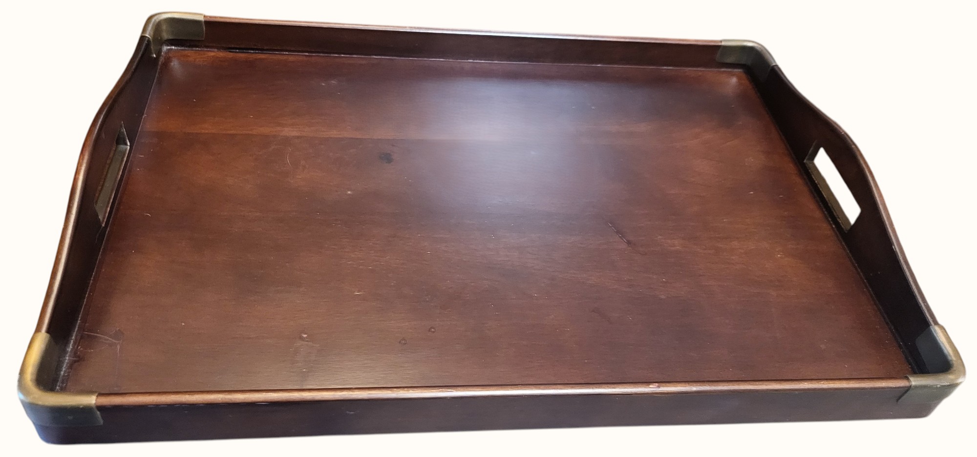 Crate & Barrel Solid Mahogany Serving Tray - Brass Corners / Handle ...