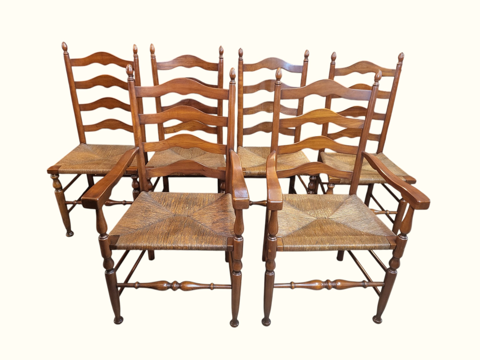 6 Henkel Harris Ladder Back Rush Dining Chairs - 2 Armchairs / 4 ...
