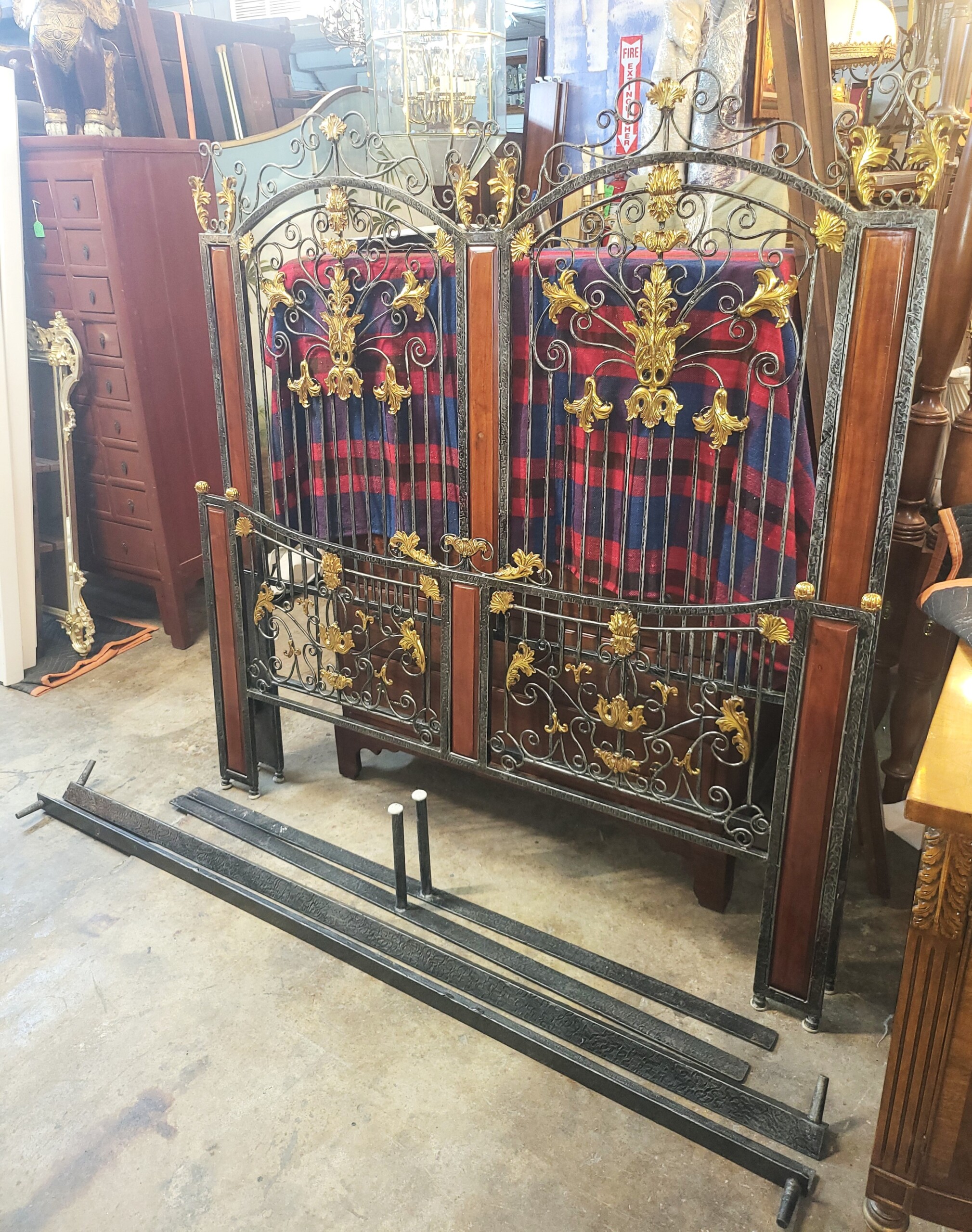 Thedore Alexander Queen Heavy Iron Mahogany Bed with Gold Accents ...