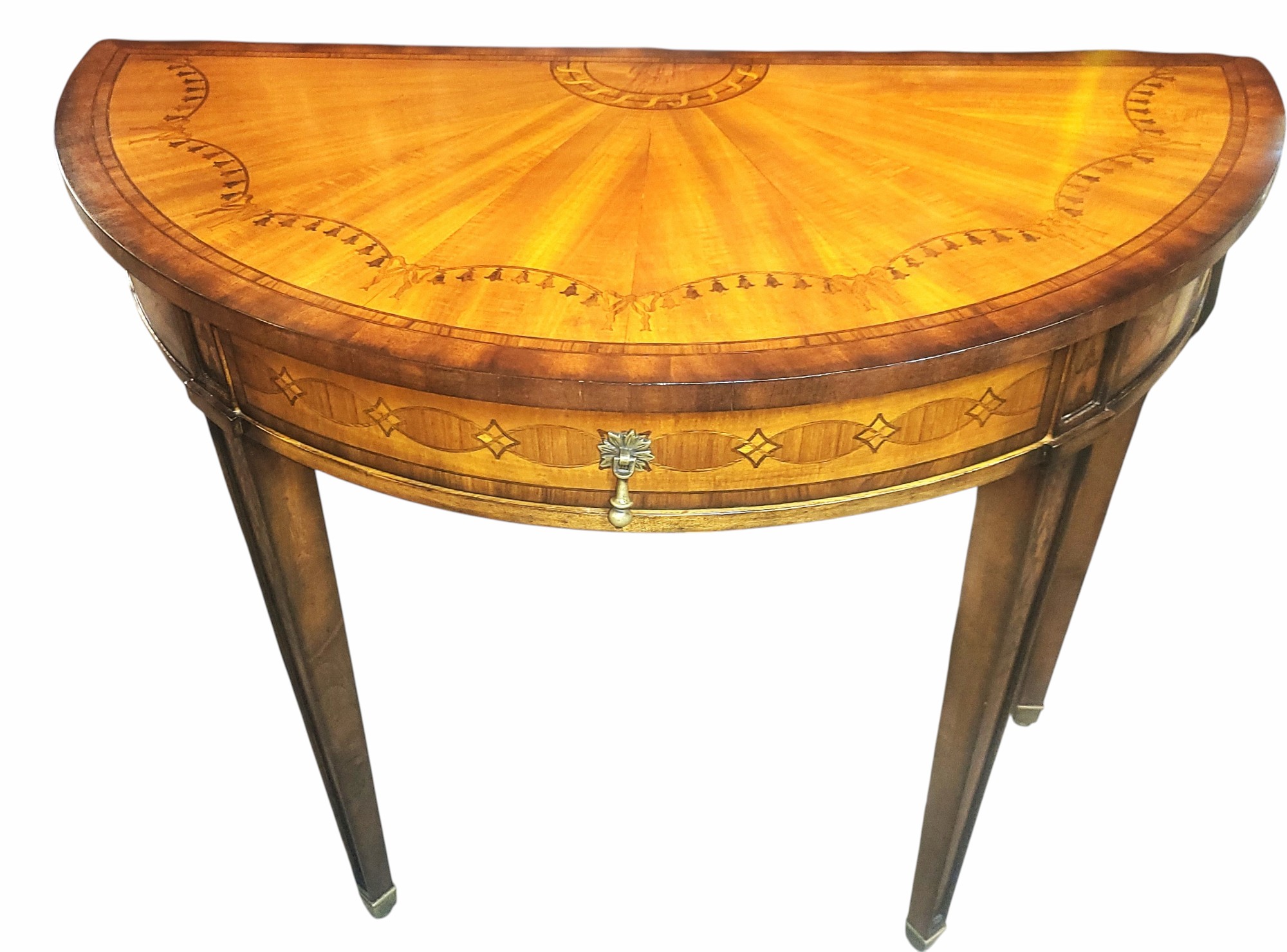 Designer Demilune Mahogany Hall / Side Table with Incredible Inlay ...