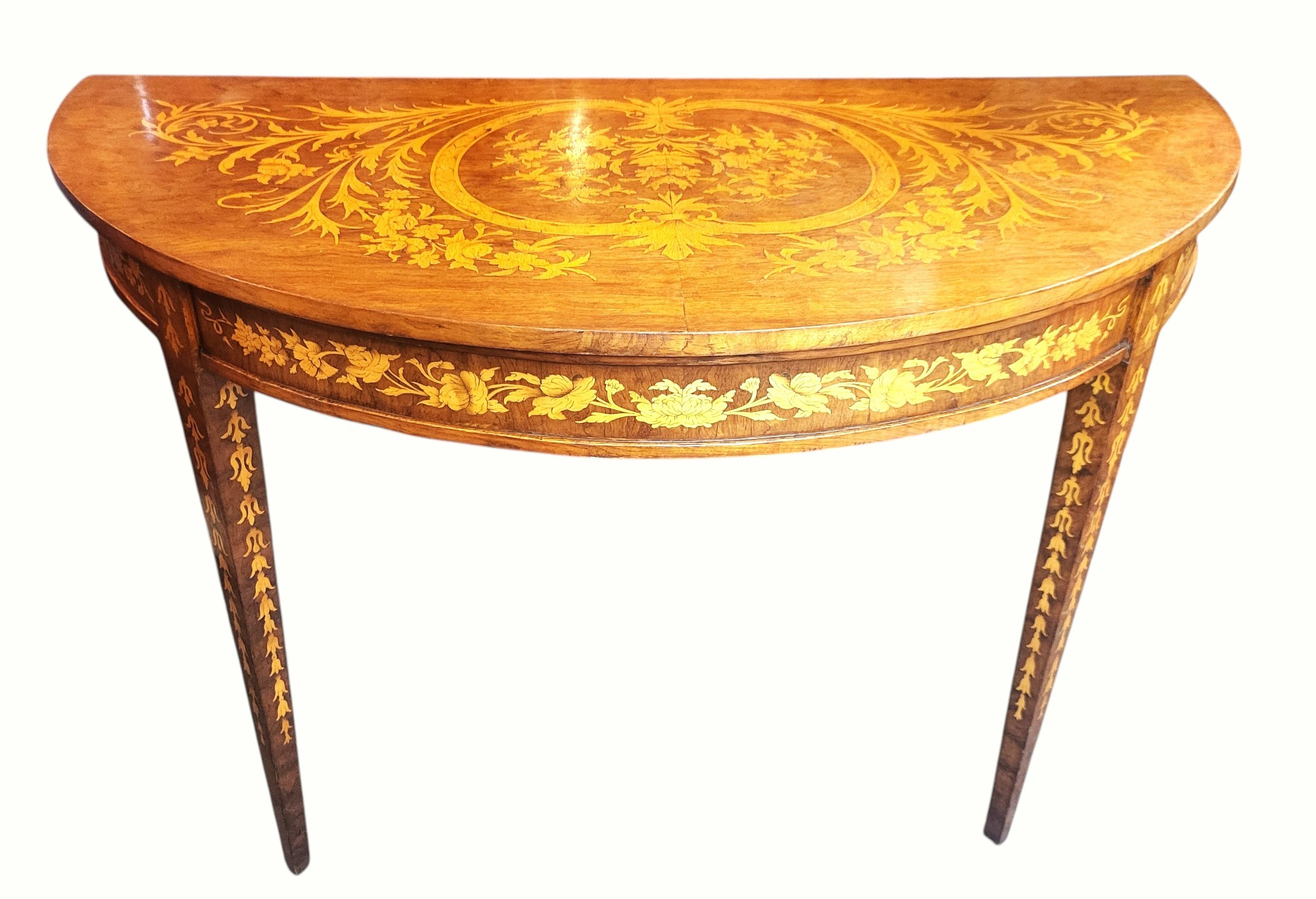 Antique Solid Wood Demi-Lune Hall Table with Amazing Inlay - Long ...