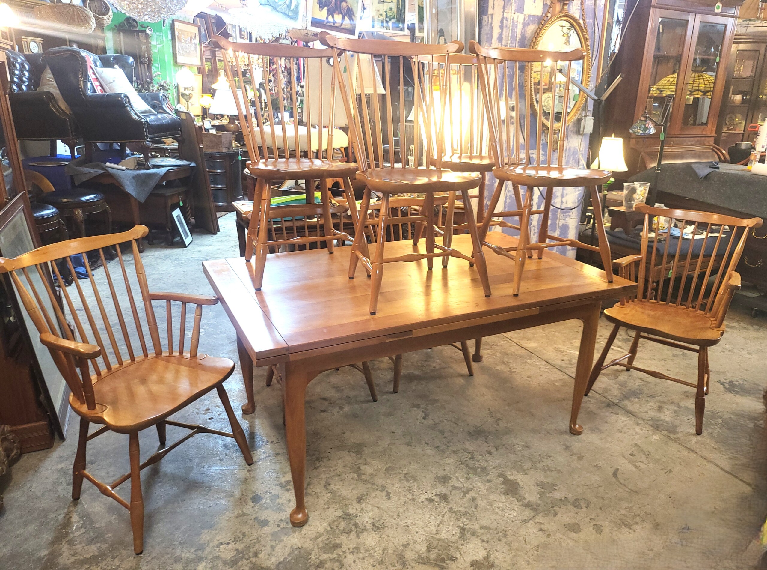 Stickley Large Solid Maple Dining Extension Table with 10 Windsor ...