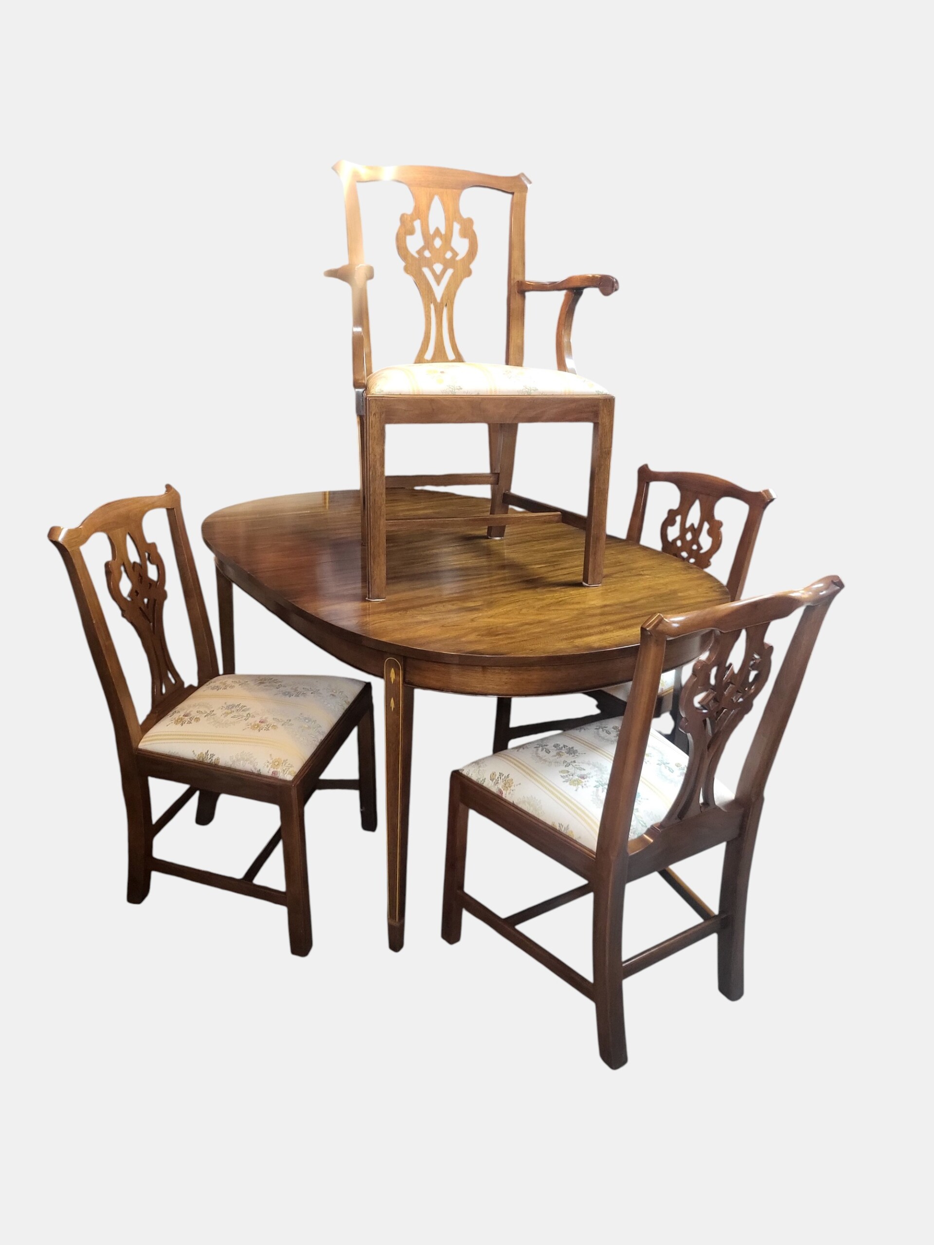 Henkel Harris Walnut Dining Table and 8 Chippendale Chairs - 3 Leaves ...