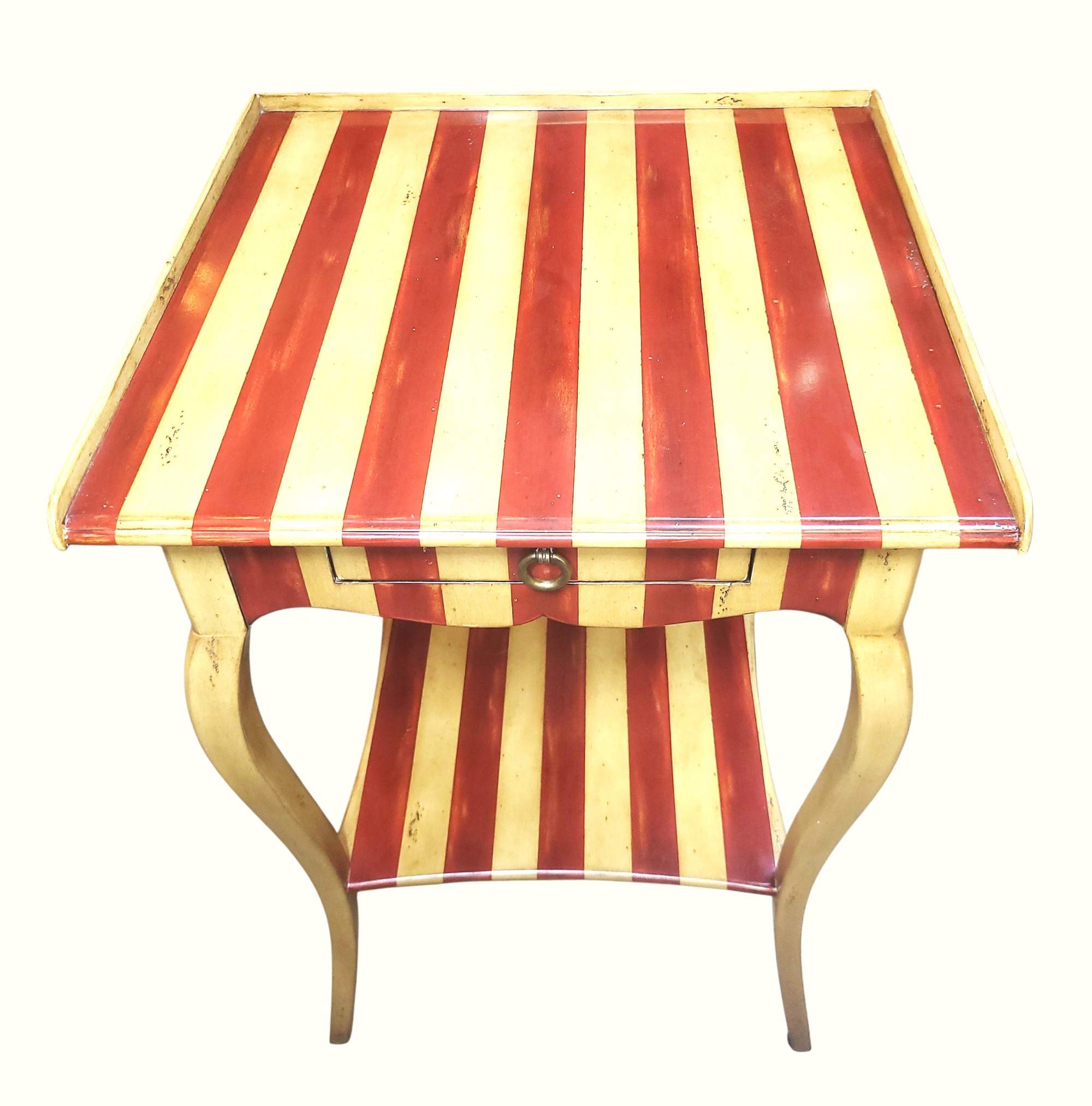 Theodore Alexander Designer Red / Beige Painted Stripe Side Table w ...