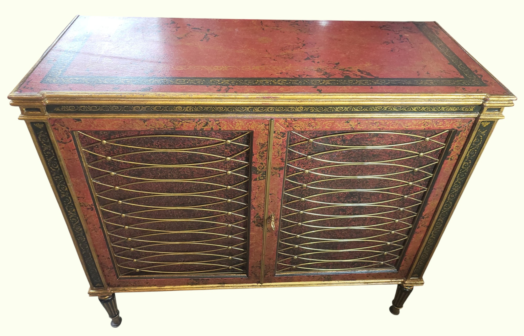 Theodore Alexander Designer Leather Wrapped Console / Cabinet - Long ...