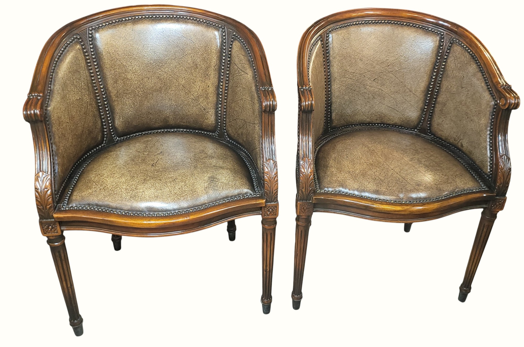 2 Theodore Alexander Mahogany / Leather Rounded Back Parlor / Office ...