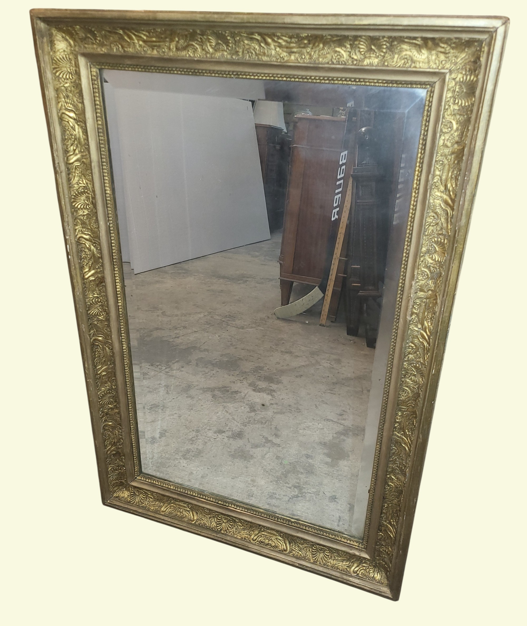 Large Heavy Antique Gold Gilded Beveled Wall Mirror - Long Valley Traders