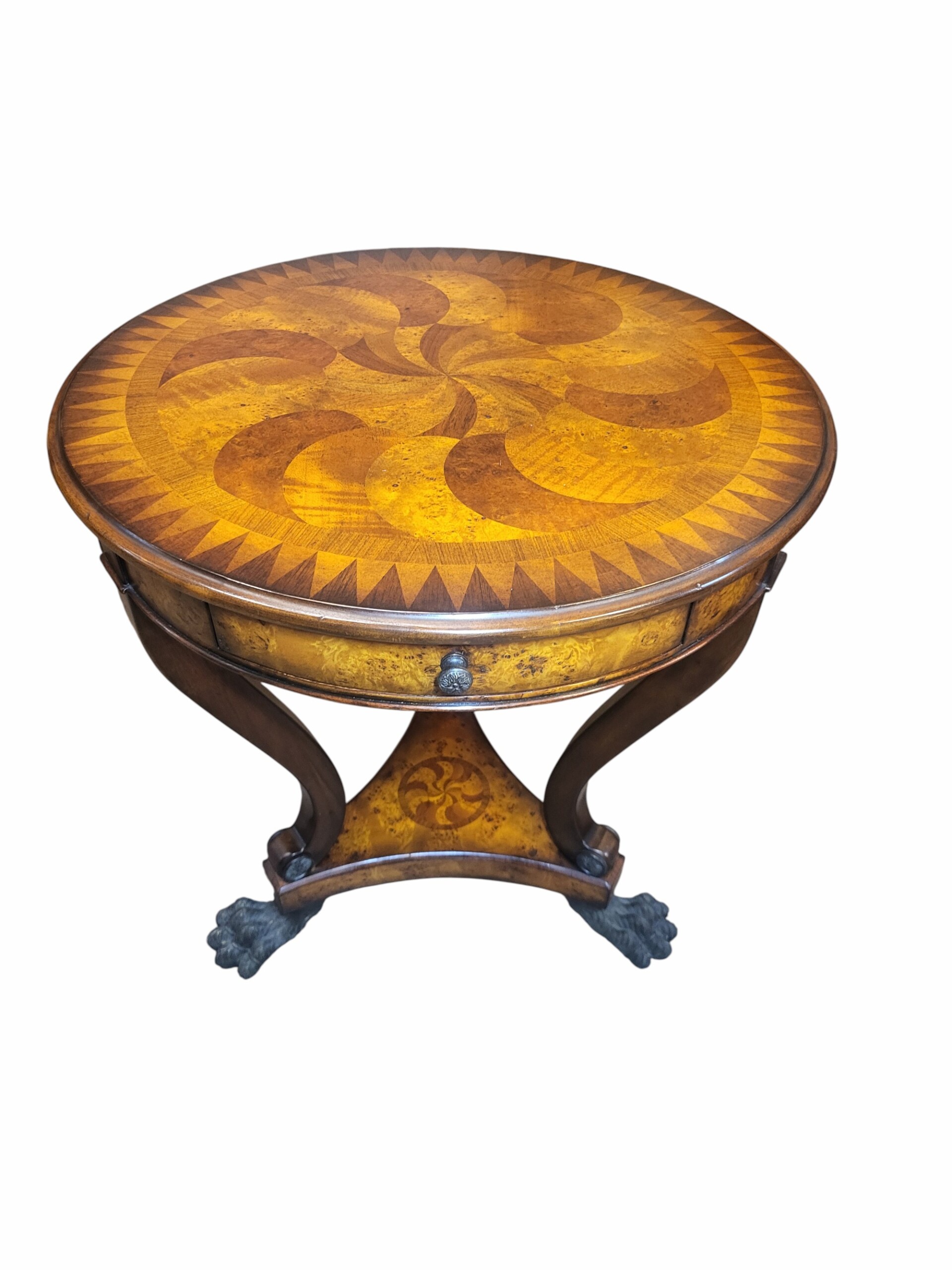 Theodore Alexander Round Single Drawer Side Table with Incredible Inlay ...