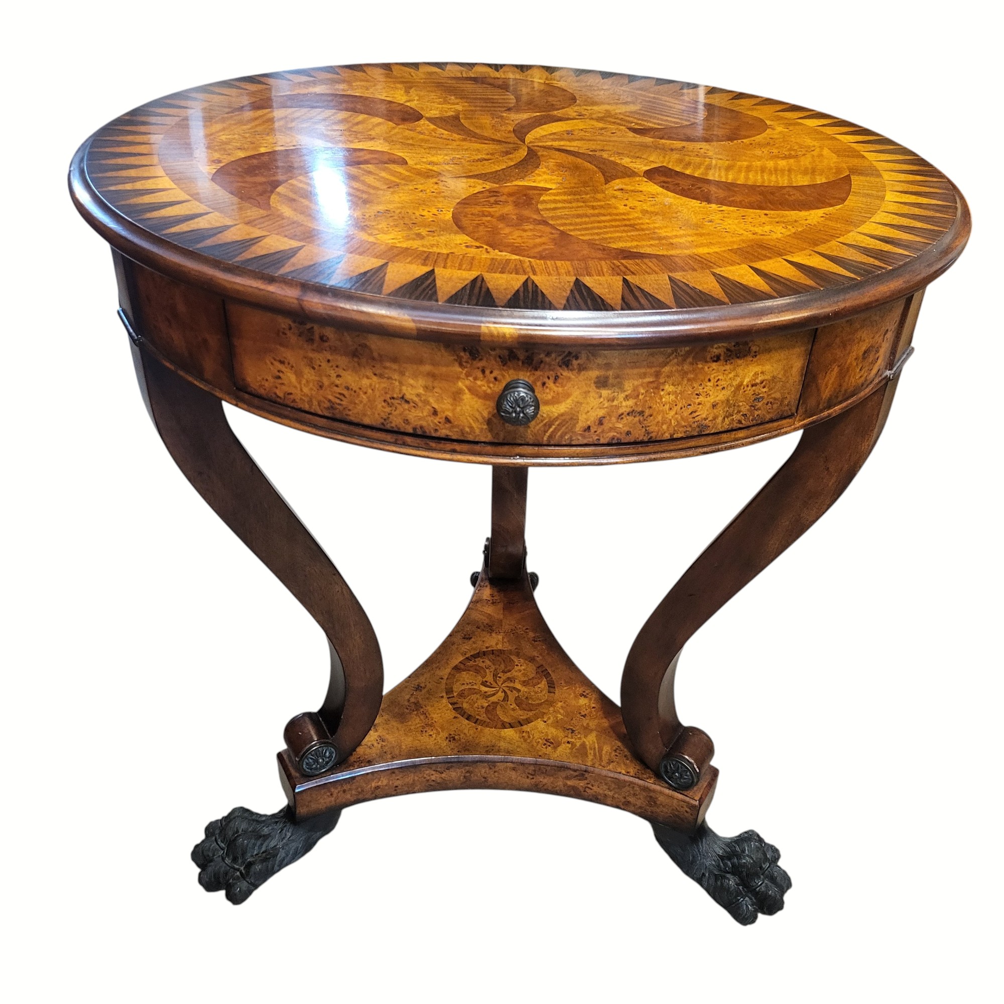 Theodore Alexander Round Single Drawer Side Table with Incredible Inlay ...