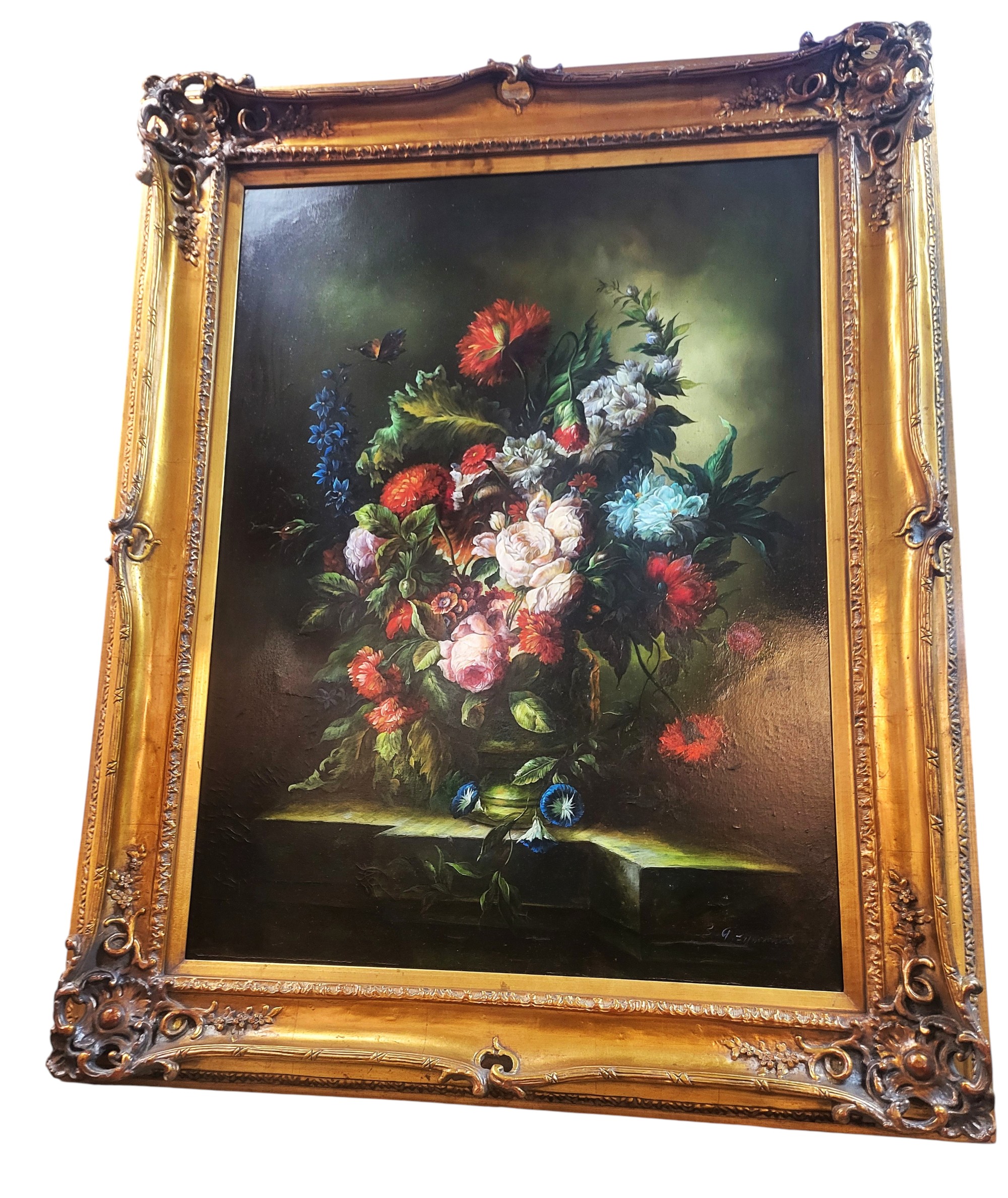 Original Art / Large Floral Still Life Oil Painting - Gorgeous Gilded ...